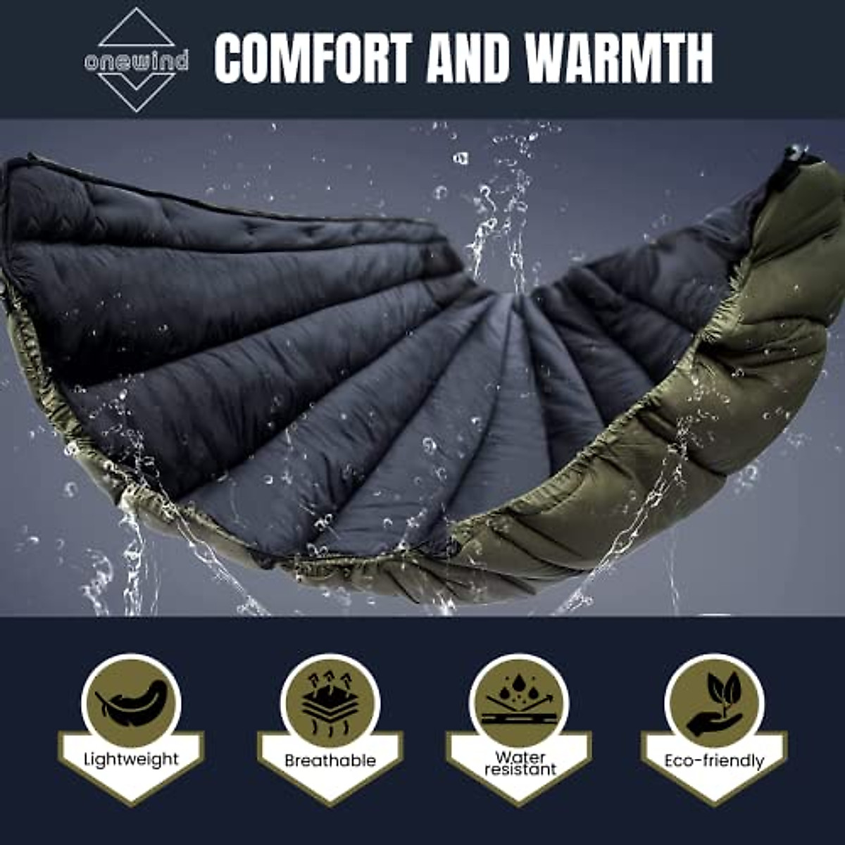 Onewind Premium Hammock Underquilt, Full Length Underquilt with Insulation for Hammock Camping, Hiking, Backpacking and Travel. Lightweight and Portable, 50F, OD Green