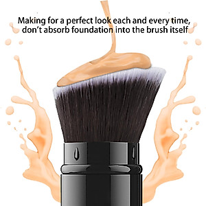 Falliny Retractable Makeup Brush, Travel Angled Kabuki Powder Brush Portable Face Liquid Foundation Sunscreen Brush with Cover for Blending Liquid, Cream or Flawless Powder Cosmetics