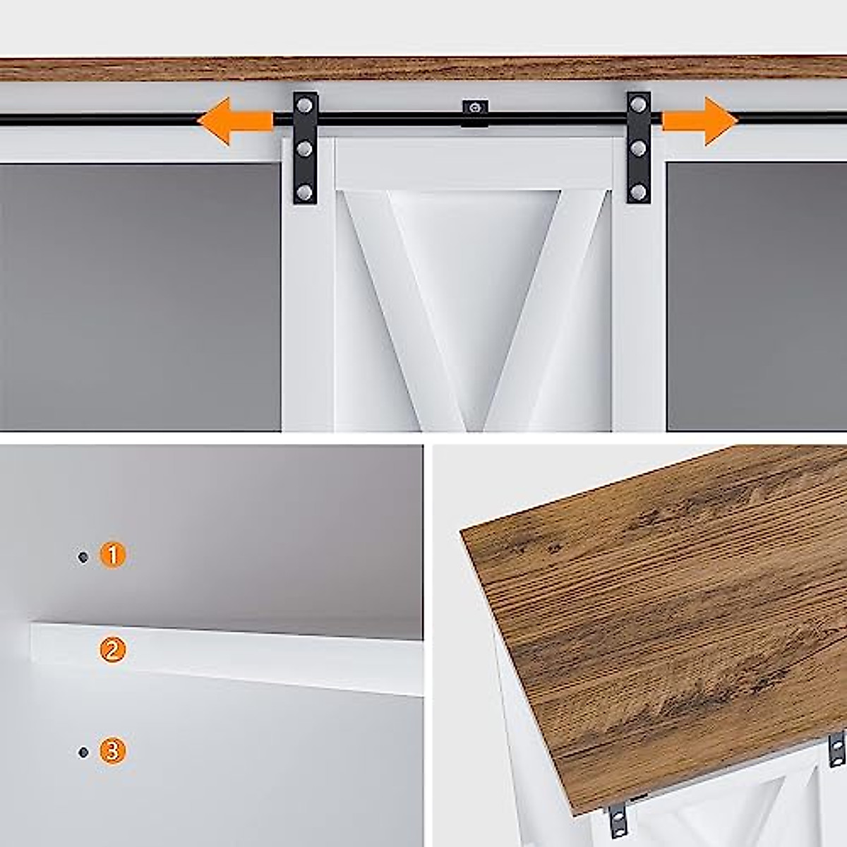 4 EVER WINNER Farmhouse Coffee Bar Cabinet, Kitchen Buffet Storage Coffee Cabinet Station Credenza Cupboard with Adjustable Shelf, Buffet Cabinet with Storage and Sliding Barn Doors, White