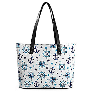 Womens Handbag Sea And Anchors Pattern Leather Tote Bag Top Handle Satchel Bags For Lady