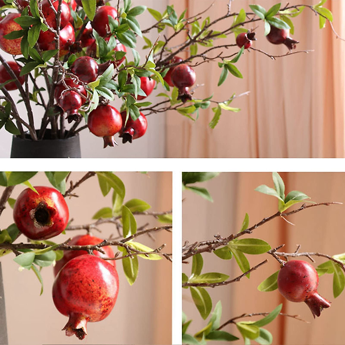 Warooma 3PCS 37.4 Inch Artificial Pomegranate Branches,Red Artificial Pomegranate Decoration for Home Office Restaurant Wedding Garden Photography (Red)