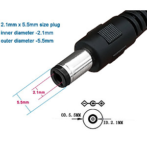 12 Pack DC Power Cable 12v DC Power Plug Cord Male Connectors 2.1mm x 5.5mm DC Pigtail Adapter Barrel Jack Socket Wire for CCTV Security Camera,DVR,Car Rearview Monitor System Video,LED Strip Light