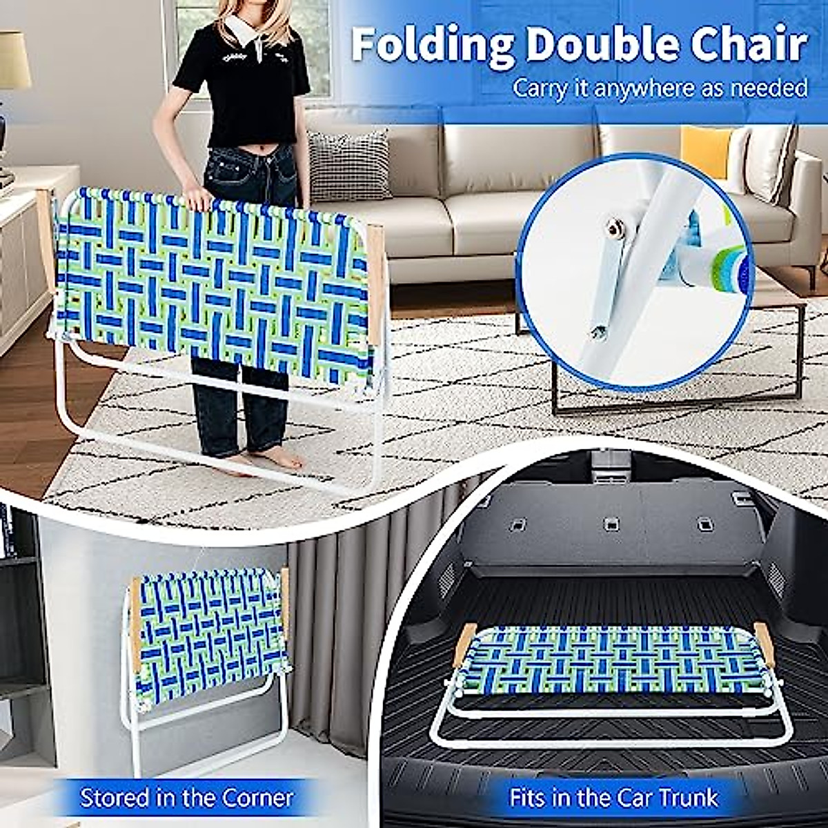 GYMAX Double Camping Chair, 660lbs 2-Person Folding Beach Chair with Breathable Webbing & Armrests, Lightweight Portable Outdoor Loveseat for Adults, Outside Patio Lawn Chair for Backyard, Poolside