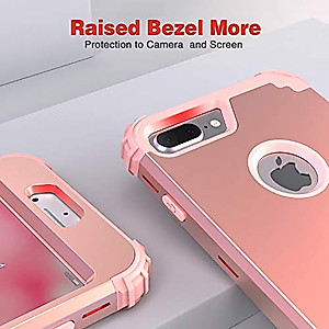 IDweel iPhone 8 Plus Case, iPhone 7 Plus Case with Tempered Glass Screen Protector, 3 in 1 Shockproof Hybrid Heavy Duty Protection Hard PC Cover Soft Silicone Bumper Full Body Durable Case, Rose Gold