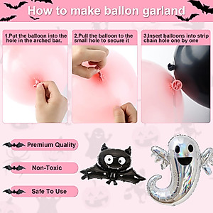 120Pcs Pink Black Halloween Birthday Party Decorations, Happy Boo Day Glitter Banner Ghost Bat Foil Balloons Garland Cake Topper for Girl Kids Halloween Baby Shower Gender Reveal Little Boo Supplies