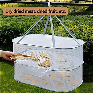 YUNXIASW Herb Drying Rack 2 Layers Folding Mesh Hanging Drying Net Vegetable Dryer Multifunctional with Zipper,Dry Plants, Herbal,Weed,Clothing,Foods Drying Rack(White)