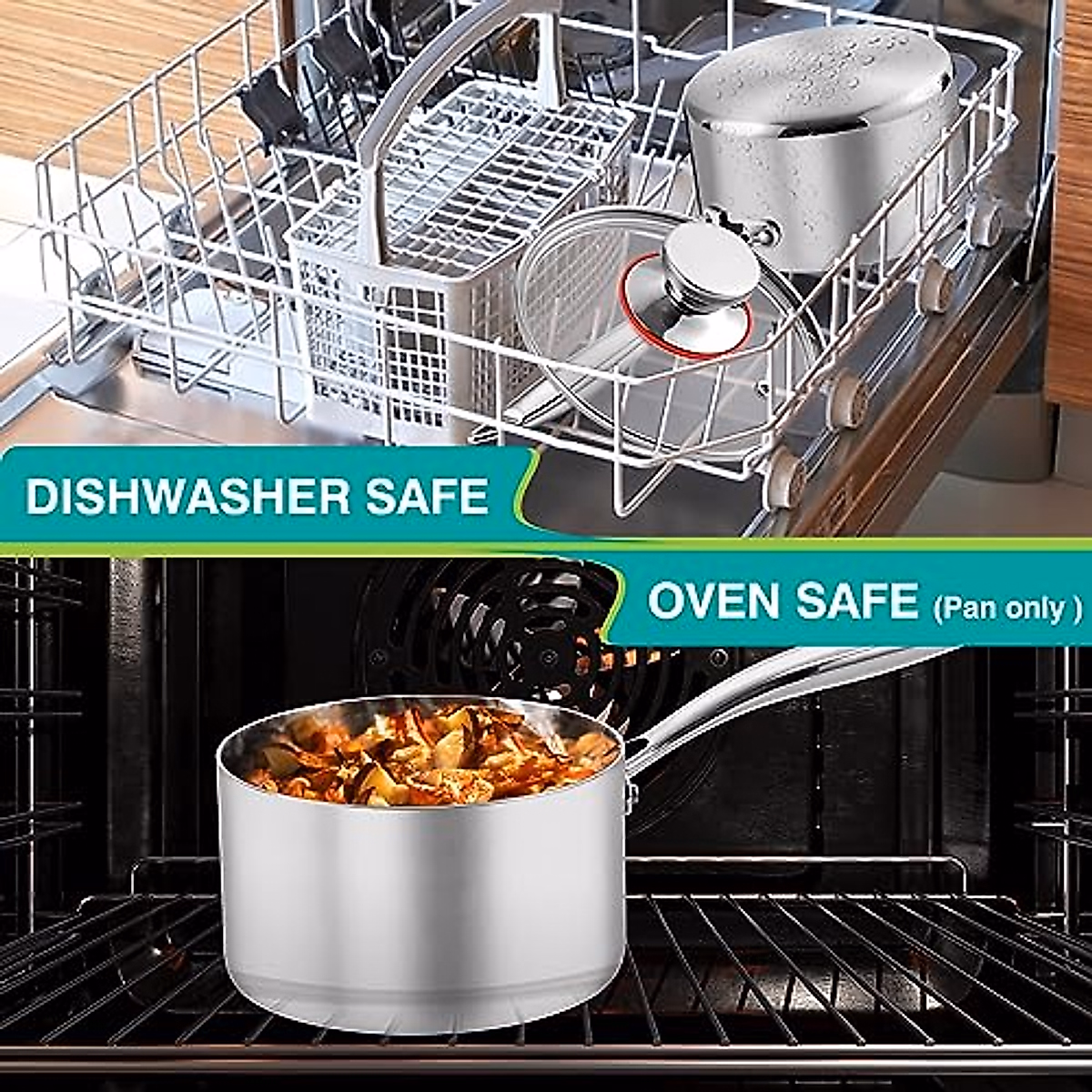 3 Quart Tri-Ply Stockpot and Saucepan, P&P CHEF Stainless Steel Sauce Pan with Lid, Cooking Induction Pot, Kitchen Cookware for All Stoves, Non-toxic, Durable & Dishwasher Safe