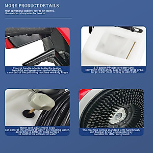 WYDDDARY 1100W Red Floor Polisher Commercial Floor Cleaner Polishing Machine Carpet Buffer Scrubber with 3gal Water Tank and 17" Base 154Rpm AC110V