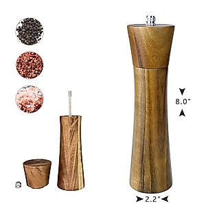 Artmujohn 8" Acacia wooden pepper Grinder,Wood Handicrafts Mills Shakers,Adjustable Ceramic Rotor Pepper Grinder,Refillable spice grinders,Minimalist style salt and pepper Grinder