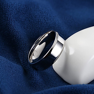 MILACOLATO 6mm Sterling Silver Rings for Women Men 18K White Gold Plated Beveled Edge Plain Thumb Ring High Polish Wedding Band Ring Comfort Fit Size 10