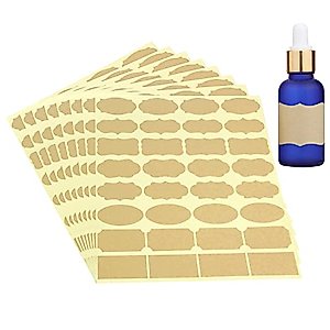 Wisdompro Fancy Shape Kraft Label Stickers, Self Adhesive Gift Tag Stickers Blank Writable Labels for Essential Oil Bottles, Jars, Food Containers (256 Pcs, Small)
