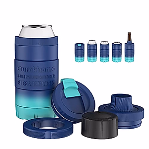 Ourokhome 5 in 1 Can Cooler, Insulated Can Coozie for 12 oz and 16 oz Slim and Regular Cans and Bottles, Freezer Mug for Beverage, Beer and Coffee, Perfect Christmas Gift for Women, Blue and Mint