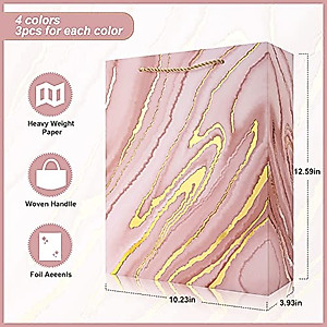 Lancool Gift Bags, 12 Pack 12.6x10.2x3.9 Inch Gift Bags Medium Size, Gift Bag Large Size, 4 Assorted Designs Foil Gift Bags for Monther's Day, Baby Shower, Birthday, Wedding, Party Favors