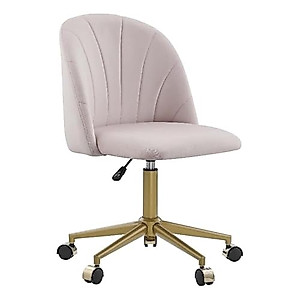 Pemberly Row Upholstered Adjustable Swivel Desk Chair Gold Legs in Blush Pink