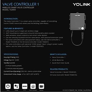 YoLink Wireless Smart Valve Control Kit, 1" Brass Motorized Valve, Wireless Valve Controller, Battery Powered Valve