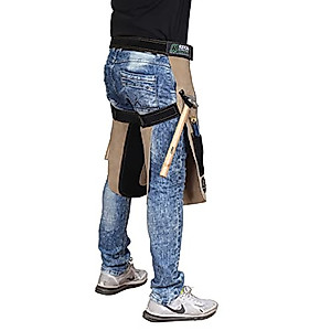 Rekhi International Professional Farrier Apron Chaps, Horse shoe, Leather for men, Black on Beige, 25'' inches 63 cm