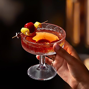 Mfacoy Vintage Coupe Glasses Set of 4, 7 oz Embossed Floral Martini Glasses, Unique Cocktail Galssware, Bar Drinking Glasses Set Pefect for Champagne, Cocktail, Martini, Wine & Gift