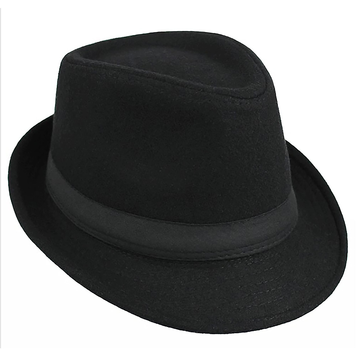 Mens Classic Plaid Manhattan Structured Gangster Trilby Fedora Hat Cuban Style Derby Hat Jazz Cap (Size M-L/7 1/4) Black