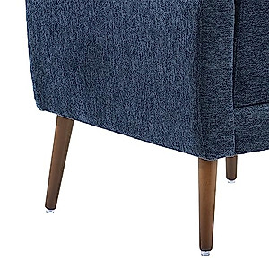 Livavege Mid Century Accent Chair with Wood Frame, Chenille Fabric Modern Upholstered Lounge Reading Living Room Armchair w/Waist Cushion, Comfy Single Sofa for Bedroom Sunroom, Dark Blue