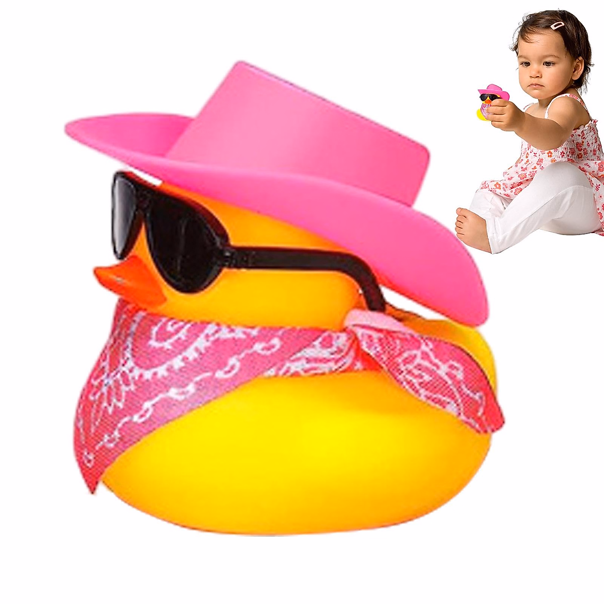 Duck for Cars, Rubber Duck for Car Dashboard, Squeaky Duck Bath Toy Yellow Duck Car Ornament Fun Cowboy Duck Goody Bag Fillers, Car Ornaments for Dashboard