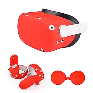 Silicone Cover, Touch Controller Grip Cover & Lens Protector Set for Oculus Quest 2, 3 in 1 VR Accessories, Upgrade Solide Protecion for Your Ouest 2, Soft Comfortable Sweatproof