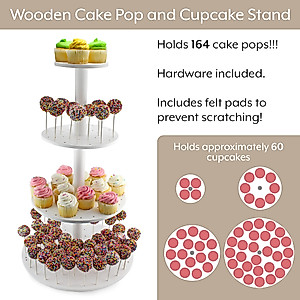 Darware Cake Pop/Cupcake Stand (4-Tiered); White Wooden Dessert Display for Parties and Special Events