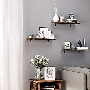 SONGMICS Wall ,Floating Shelves Set of 2, Rustic Decorative Shelves, Retro Style, 23.6 x 7.9 x 2.8 Inches, for Bedroom Living Room Kitchen Hallway, Brown and Black