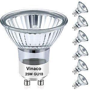 Vinaco GU10 Bulb 25W 120V, 6 Pack Long Lifespan MR16 GU10 Halogen Bulb, GU10 Dimmable Warm White 2800K for NP5 GU10 120V 25W Bulb Candle Warmer, GU10+C 120V 25W Bulb for Track Light Bulbs, Hood Bulbs