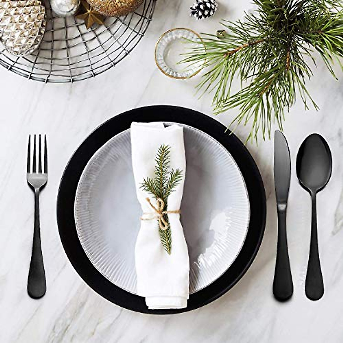 Wildone 60-Piece Black Silverware Set, Stainless Steel Flatware Cutlery Set Service for 12, Tableware Eating Utensils Include Knives/Forks/Spoons, Mirror Polished, Dishwasher Safe