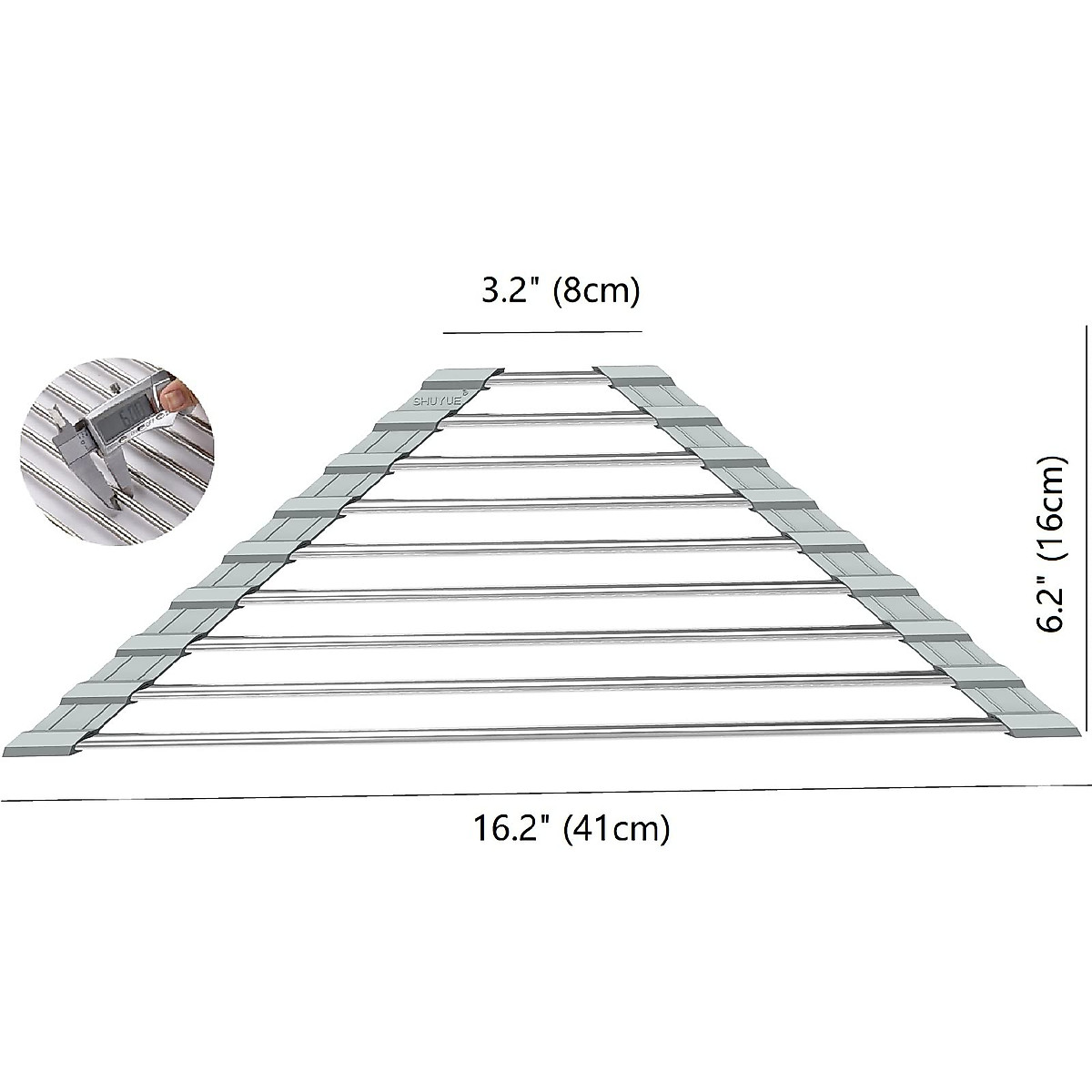 SHUYUE Triangle Dish Drying Rack for Sink Corner Roll Up Dish Drying Rack Folding Stainless Steel Multipurpose Over The Sink Corner Dish Drainer Mat for Kitchen (Grey)