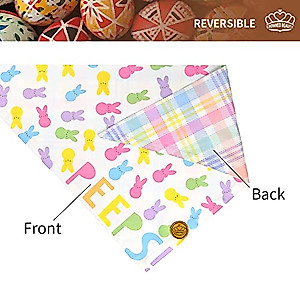 Crowned Beauty Easter Dog Bandanas Large 2 Pack, Bunnies Peeps Set, Hip Hop Plaid Adjustable Triangle Holiday Reversible Scarves for Medium Large Extra Large Dogs Pets