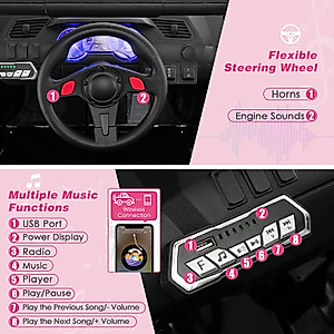 Costzon Ride on Car, 12V Kids UTV with 2.4G Remote Control, Music, LED Lights, Radio, USB Port, Storage, Slow Start, Battery Powered Off-Road Buggy for Boys Girls Aged 3-8 Years, Ride on UTV (Pink)