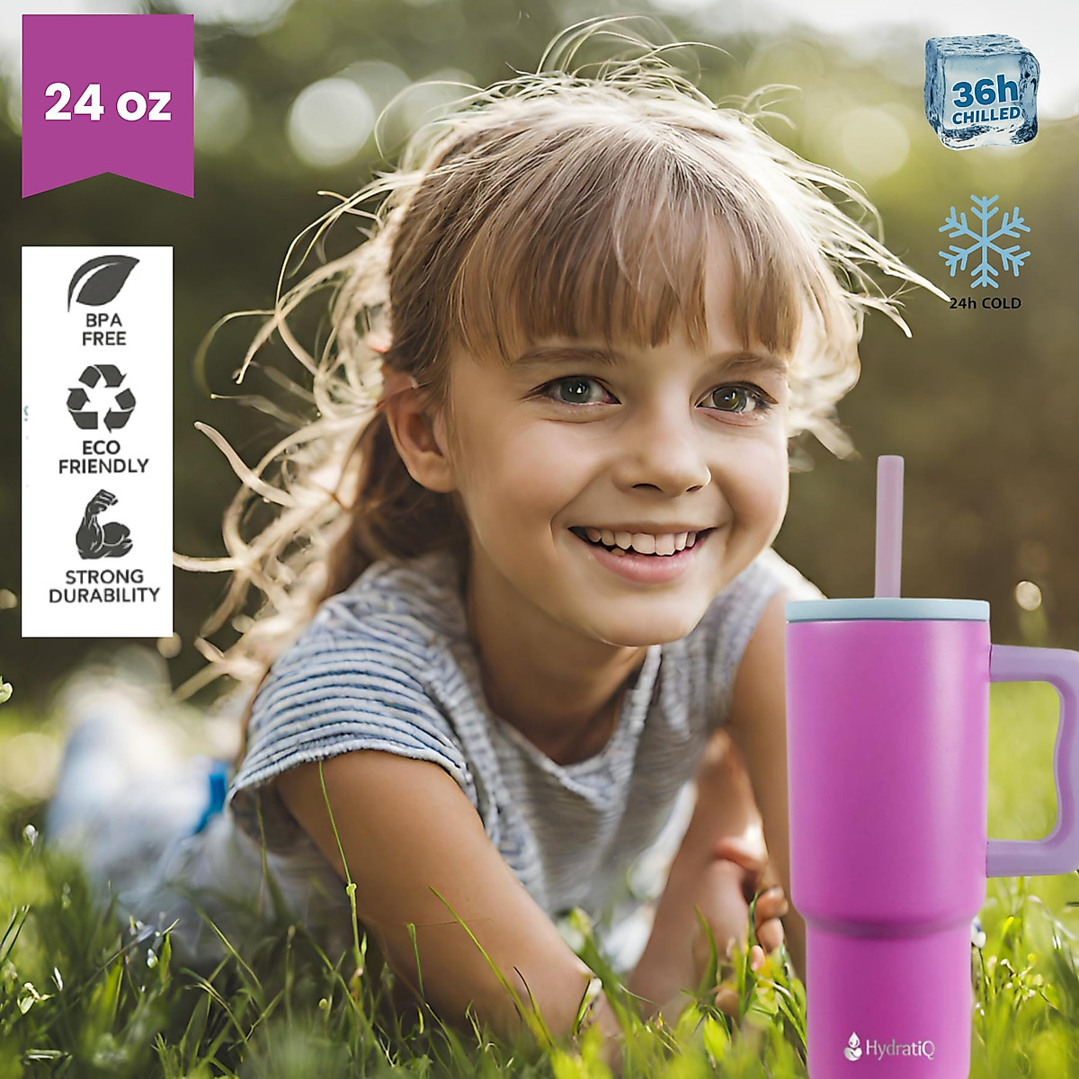 24 oz Insulated Tumbler Kids with Handle, Spill Proof Kids Water Bottle, Leak Proof Cup with straw Lid, Women, Teen, Toddler, Adults, Children Tumbler