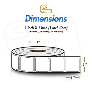 OfficeSmartLabels – 1" x 1" Removable Square Direct Thermal Labels - Compatible with Rollo & Zebra Desktop Printers and More – 1” Core; Perforated, Water & Oil Resistant (1 Roll, 1380 Labels)