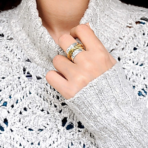 Boho-Magic 925 Sterling Silver Band Ring for Women with Brass Wrap Wide Statement Ring (11)