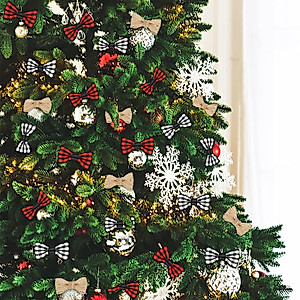 45 Pieces Christmas Mini Plaid Bow Buffalo Plaid Bow Gingham Craft Ribbon Bow Checkered Ribbon Bow Red Black Bow Black White Bow Natural Burlap Bow for Christmas Craft Decoration DIY (1.2 x 0.6 Inch)