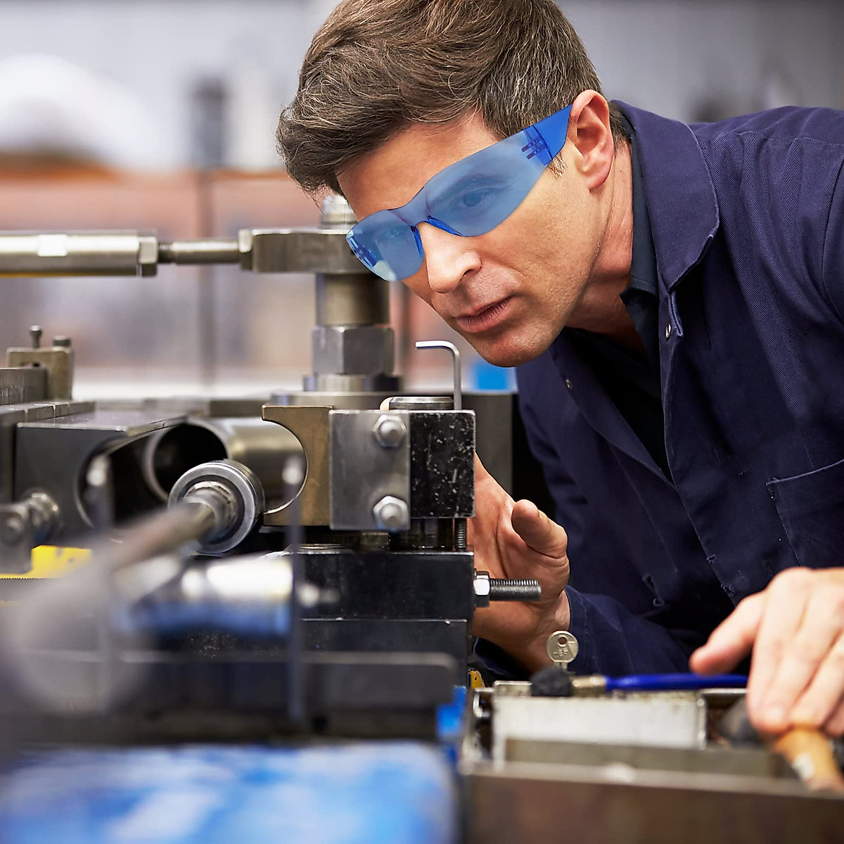 Yunsailing 48 Pairs Clear Safety Glasses Bulk, Safety Goggles Anti Fog Eye Protection Glasses, Scratch and Impact Resistant Protective Eyewear for Men Women Work Construction Shooting Laboratory, Blue