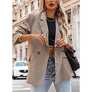 ARTFREE Womens Casual Blazer Button Lapel Long Sleeve Work Business Plaid Blazers Jackets Outfits with Pockets XL