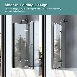 SIEPUNK Folding Glass Shower Doors for Bathtub, 36 in. W x 55 in. H Pivot Frameless Tub Shower Door, Tempered Glass Shower Panel Screen, Chrome