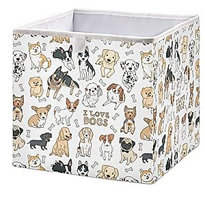 Foldable Fabric Storage Cube Bins Kids Animal Dog Puppies Toys Clothes Storage Box Bin Basket for Nursery, Playroom, Closet 11 x 11 x 11 Inch
