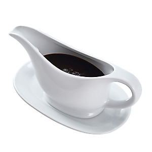 Bruntmor 11 Oz White Ceramic Gravy Boat With Tray, 11 Ounce Small Ceramic Serving Dish, Dispenser with Tray For Sauces, Gravy Boats With Saucer For Thanksgiving And Christmas Dinner