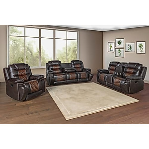 New Classic Furniture Nikko Faux Leather Manual Console Loveseat with Dual Recliners, Brown