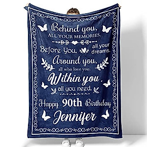 Happy 90th Birthday Gifts Behind You All Your Memories Personalized Blanket for Women Her Wife Sister Mom Friends Grandmother Coworker Boss 90 Years Old Blankets Throw Couch Bed Sofa
