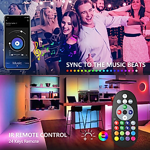 Nexillumi 65.6ft LED Lights for Bedroom Music Sync Color Changing RGB LED Strip Rope Lights 44-Key Remote, 5050 RGB LED Light Strips(APP+Remote+Mic)