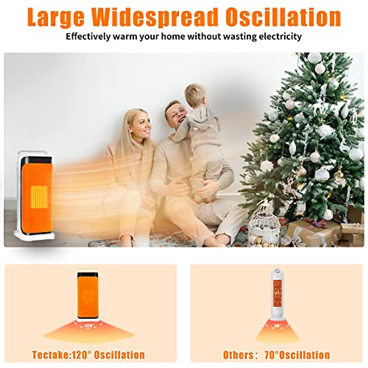 tectake Outdoor Patio Heater, 1500W Electric Tower Heater with Remote Control, 120° Oscillating, Portable Space Heaters for Indoor Use, Bedroom, Office, Outside, Tent