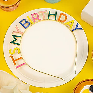 KALIONE Happy Birthday Crown Rainbow It's My Birthday Alloy Headband Birthday Headpiece Birthday Crown Gift for Women Girls Party Decorations