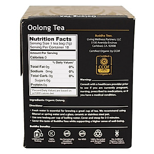 Buddha Teas Organic Oolong Tea Tea - OU Kosher, USDA Organic, CCOF Organic, 18 Bleach-Free Tea Bag