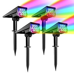 CREPOW Solar Spot Lights Outdoor Color Changing, IP65 RGB Solar Lights Outdoor Waterproof, Auto On/Off Solar Landscape Spotlights with 10 LEDs for Garden Pathway Yard Holiday Decoration, 4 Pack