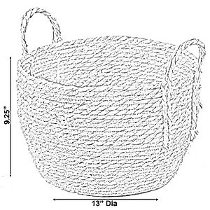 Vintiquewise Decorative Round Wicker Woven Rope Storage Blanket Basket with Braided Handles - Medium