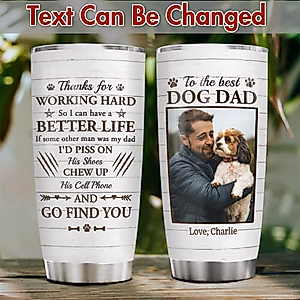 Leoniverse Personalized Dog Dad Tumbler with Photo Picture Stainless Steel Tumblers Coffee Travel Mug Cup 20oz 30oz With Lid Birthday Christmas Fathers Day Custom Gifts For Dogs Lovers